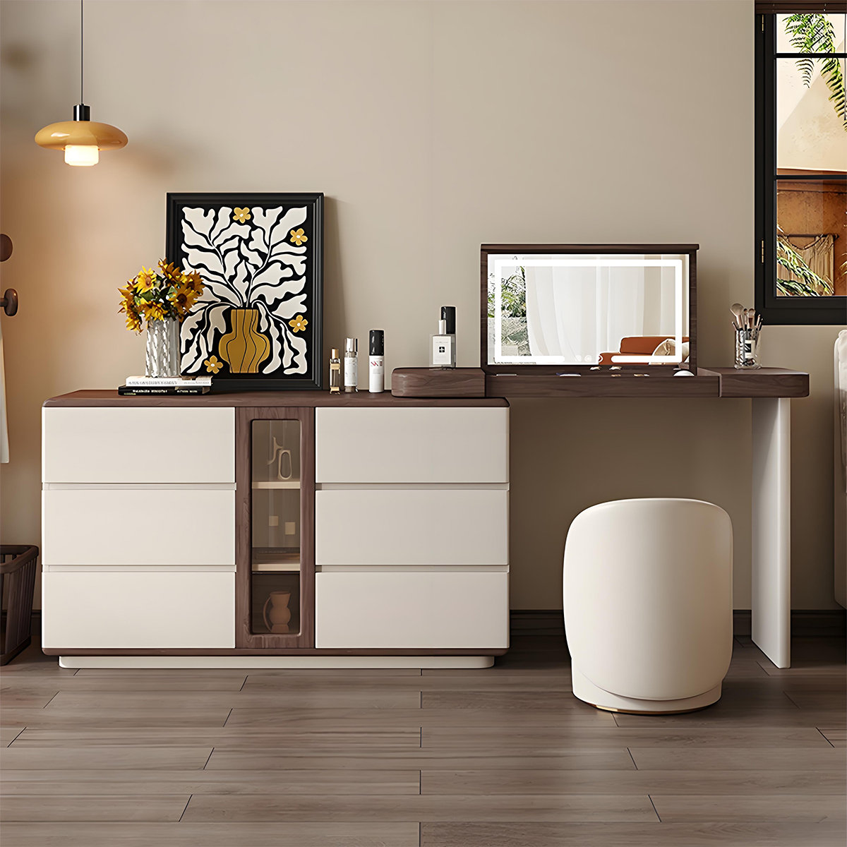 Orren Ellis Modern minimalist solid wood extendable vanity | Wayfair