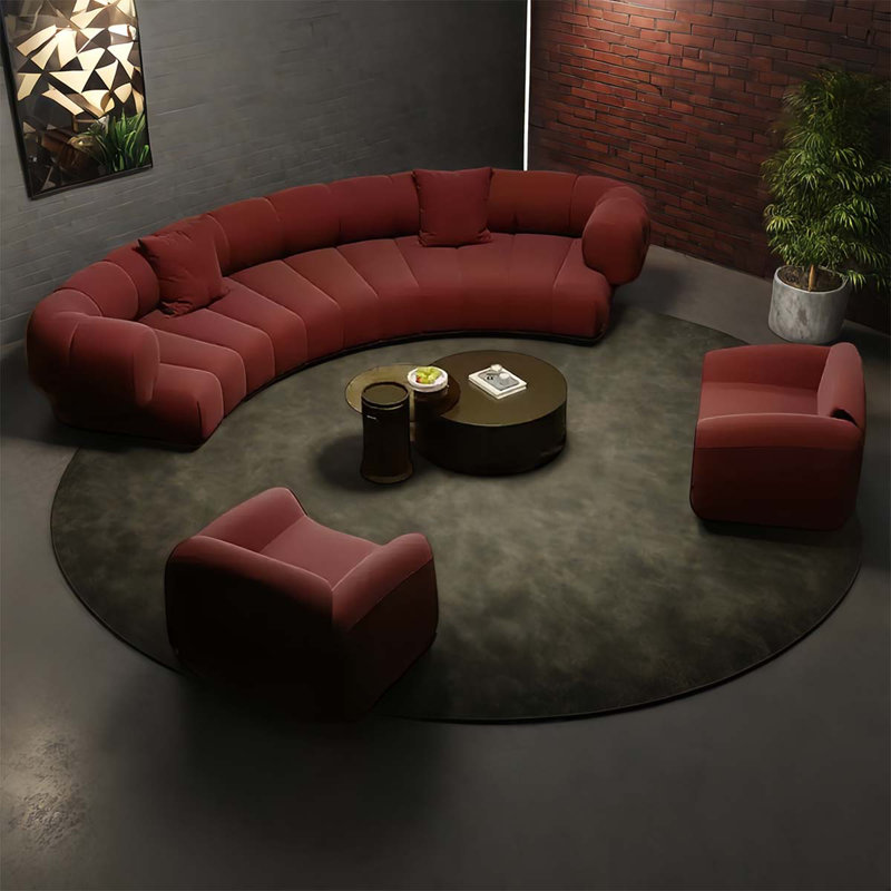 CoyNet Sofa Boutique Suede brick red curved sofa coffee table set | Wayfair