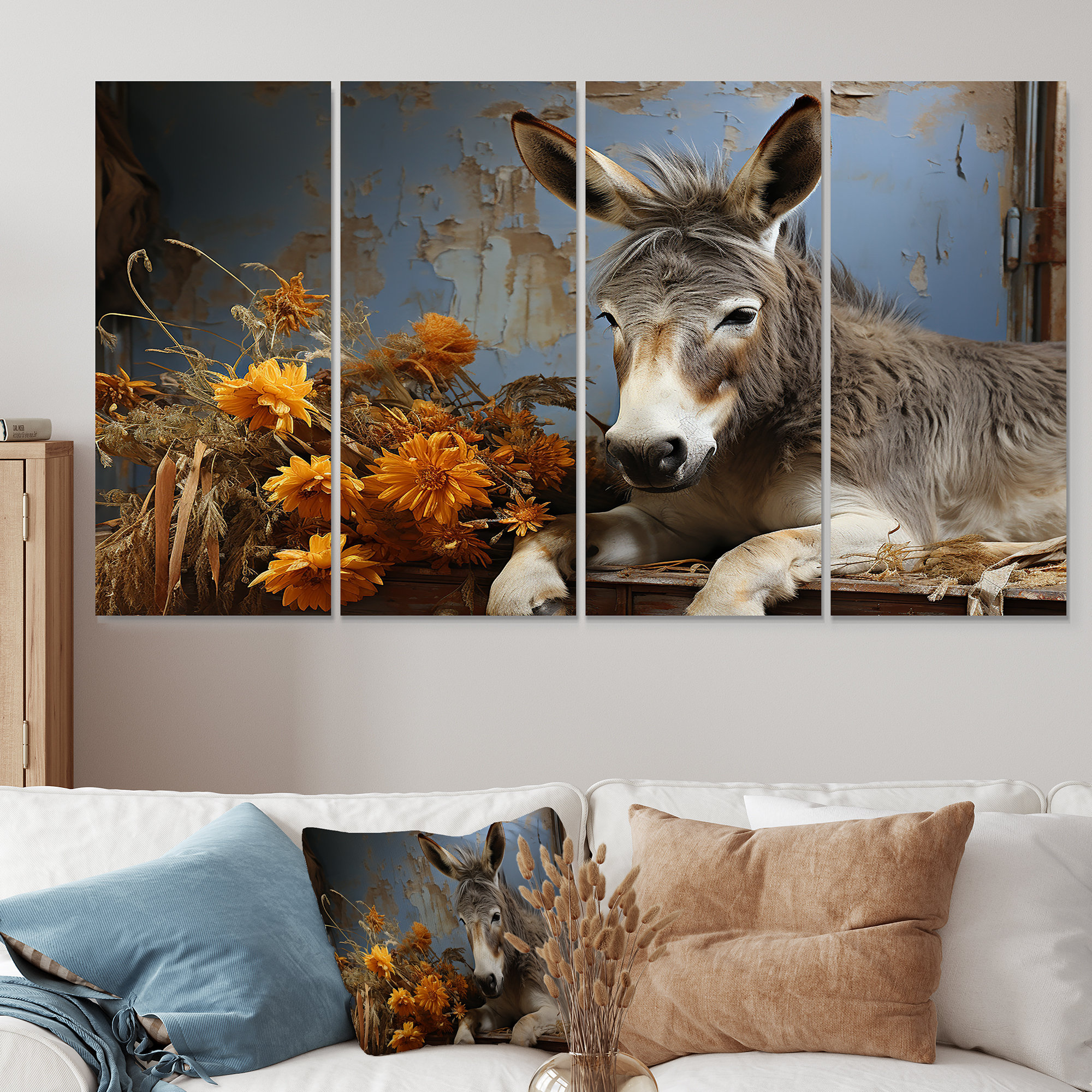 August Grove® Farmhouse Donkeys Flower Charm I - Donkey 4 Piece Wall ...