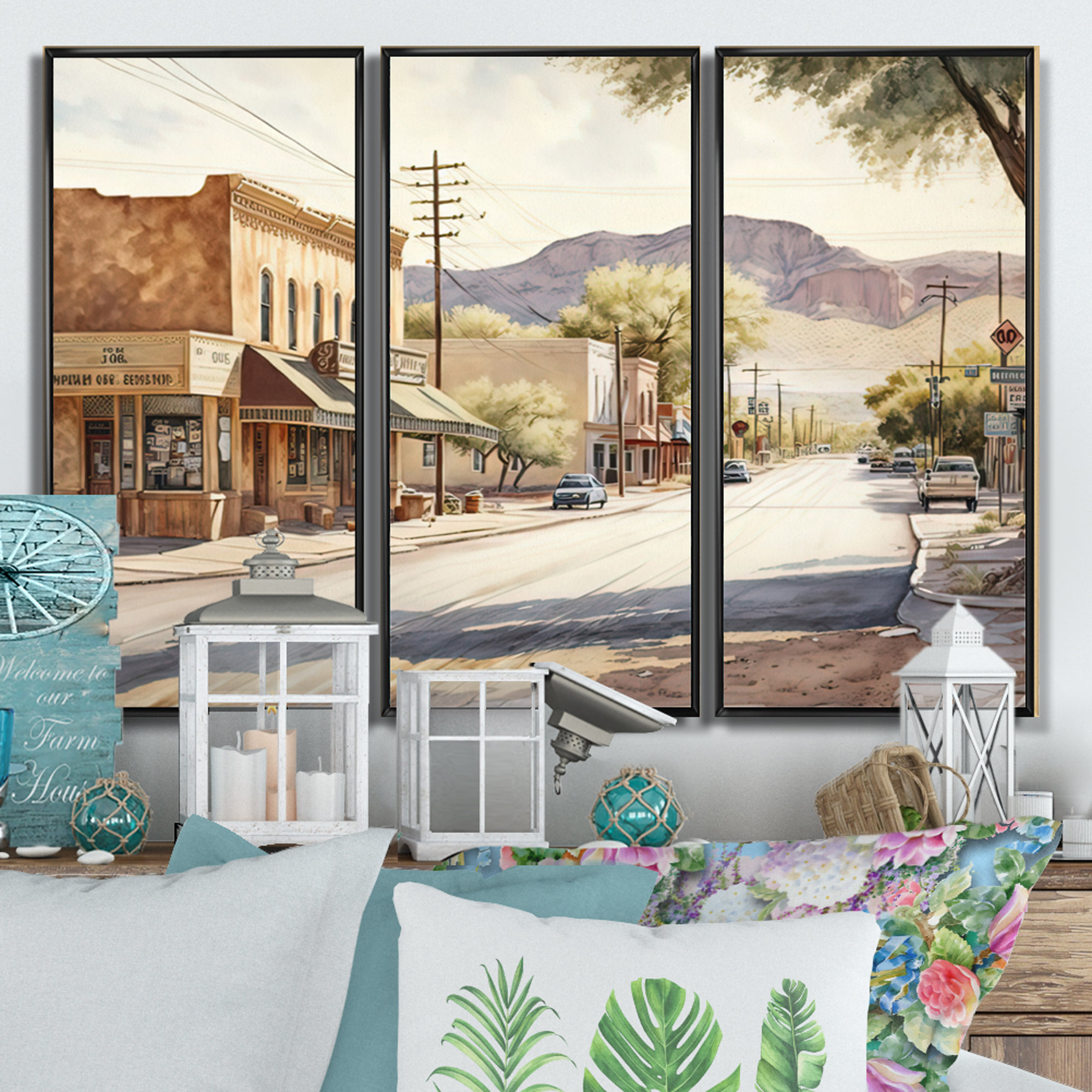 Design Art Small Town Wild West II - Southwestern Canvas Wall Art Set ...