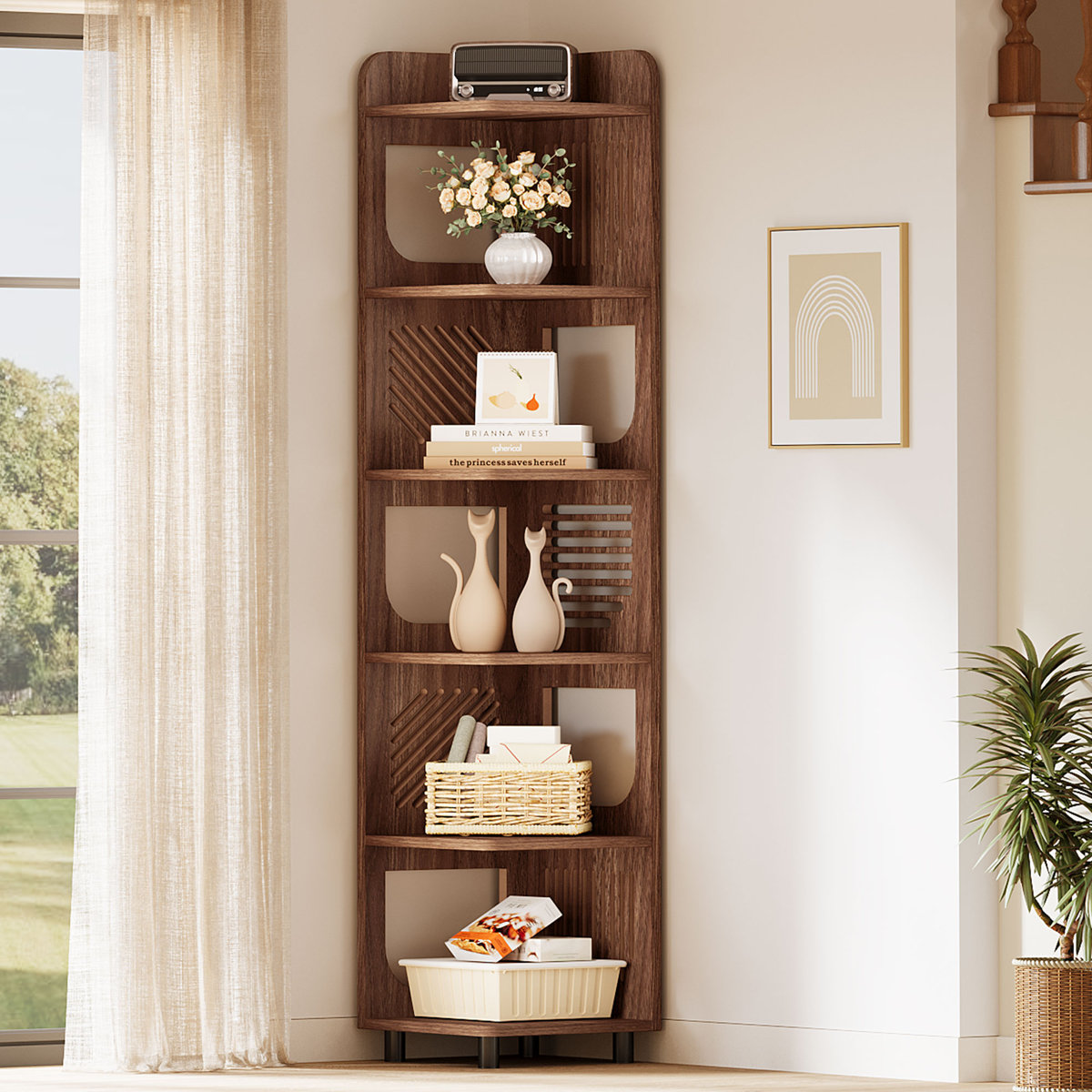 Millwood Pines 6-Tier Corner Bookshelf, 71-Inch Tall Corner Bookcase ...