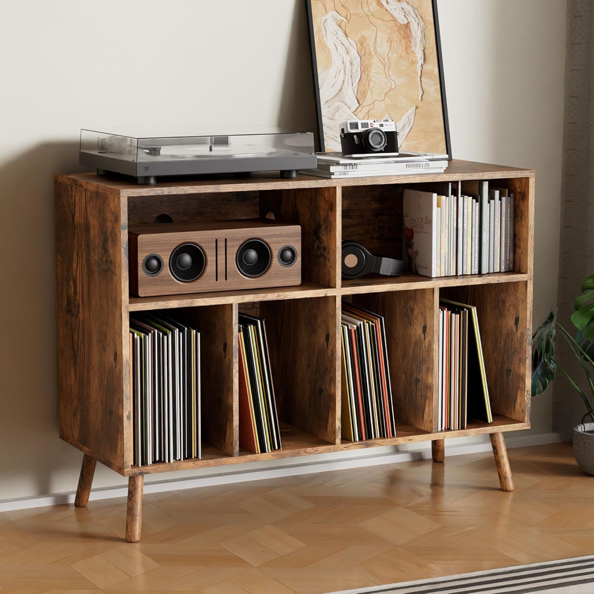 George Oliver Record Player Stand, Turntables Stand With Charging ...