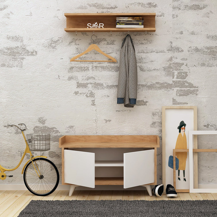 Isabelline Seaman Hall Tree 90cm Wide with Bench and Shoe Storage ...