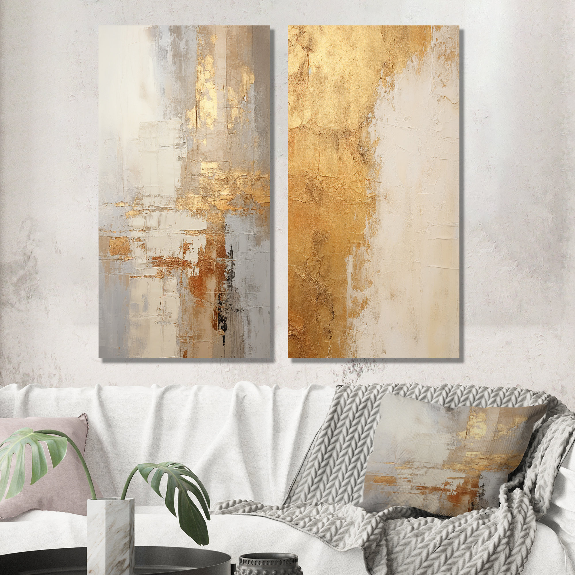 Design Art Gold And White Abstract Split - Abstract Shapes Canvas ...