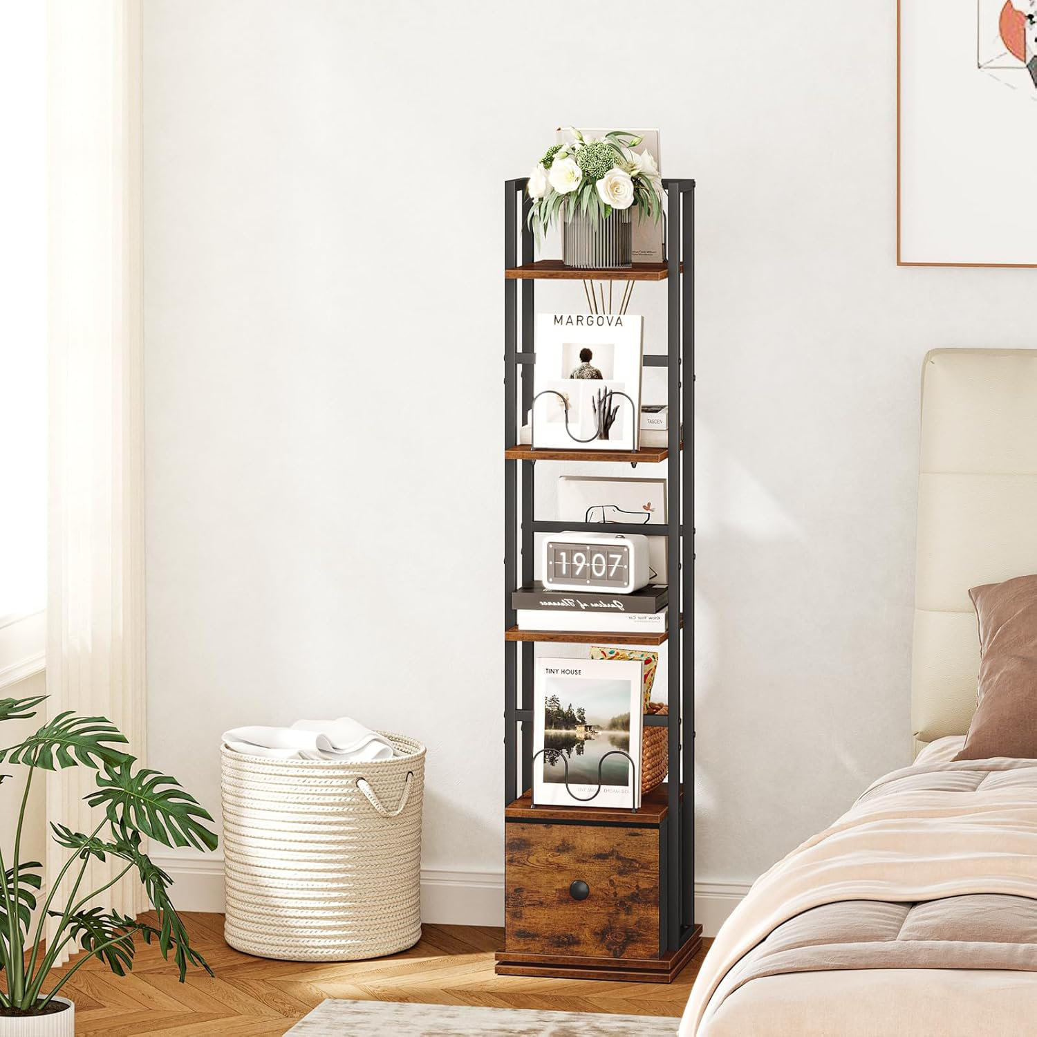 17 Stories Rotating Bookshelf, 360 ° Display Wood Spinning Bookshelf ...