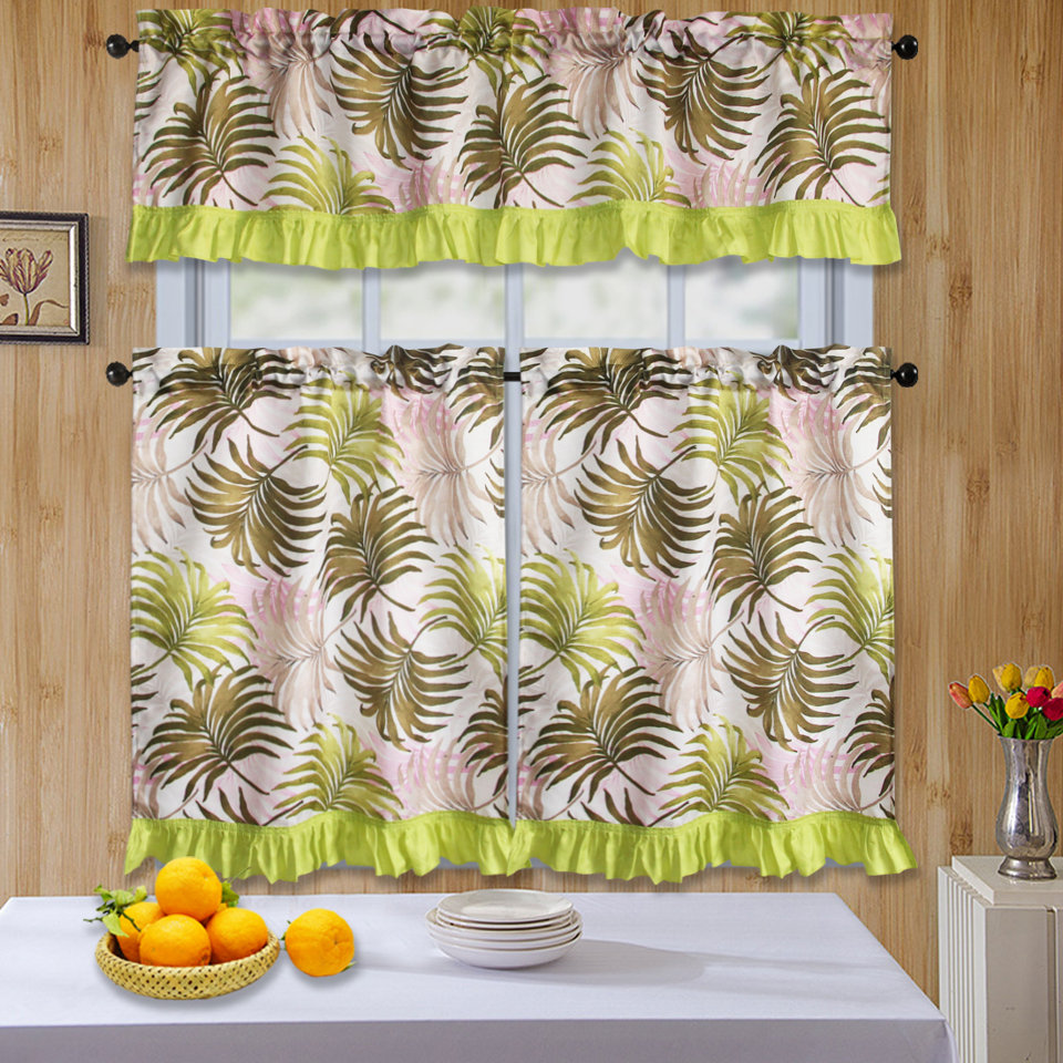 East Urban Home BT589-D53 3PC RUFFLED KITCHEN CURTAIN | Wayfair