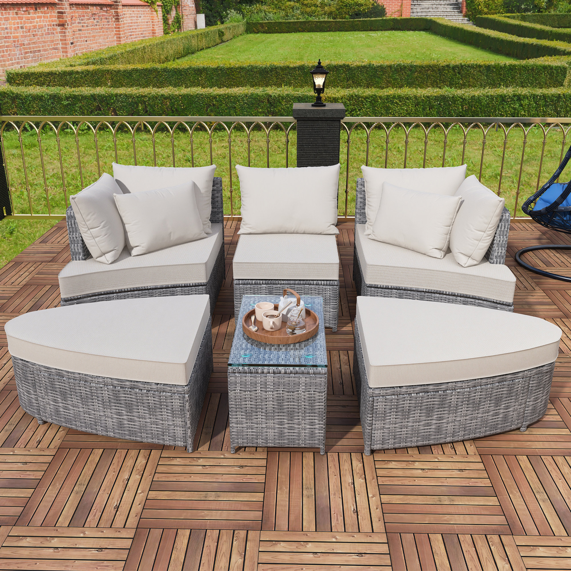 Lark Manor™ 6-Piece Patio Outdoor Conversation Round Sofa Set, PE ...