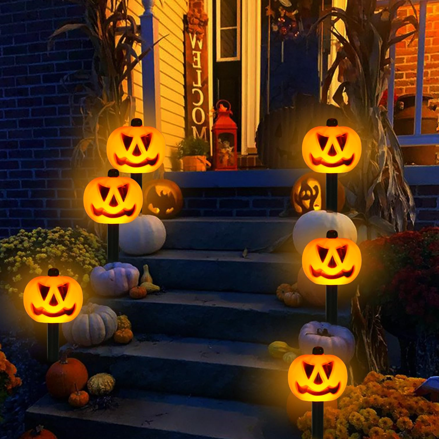 The Holiday Aisle® 4 Sets Solar Pumpkin Pathway Lights for Outside 7 ...