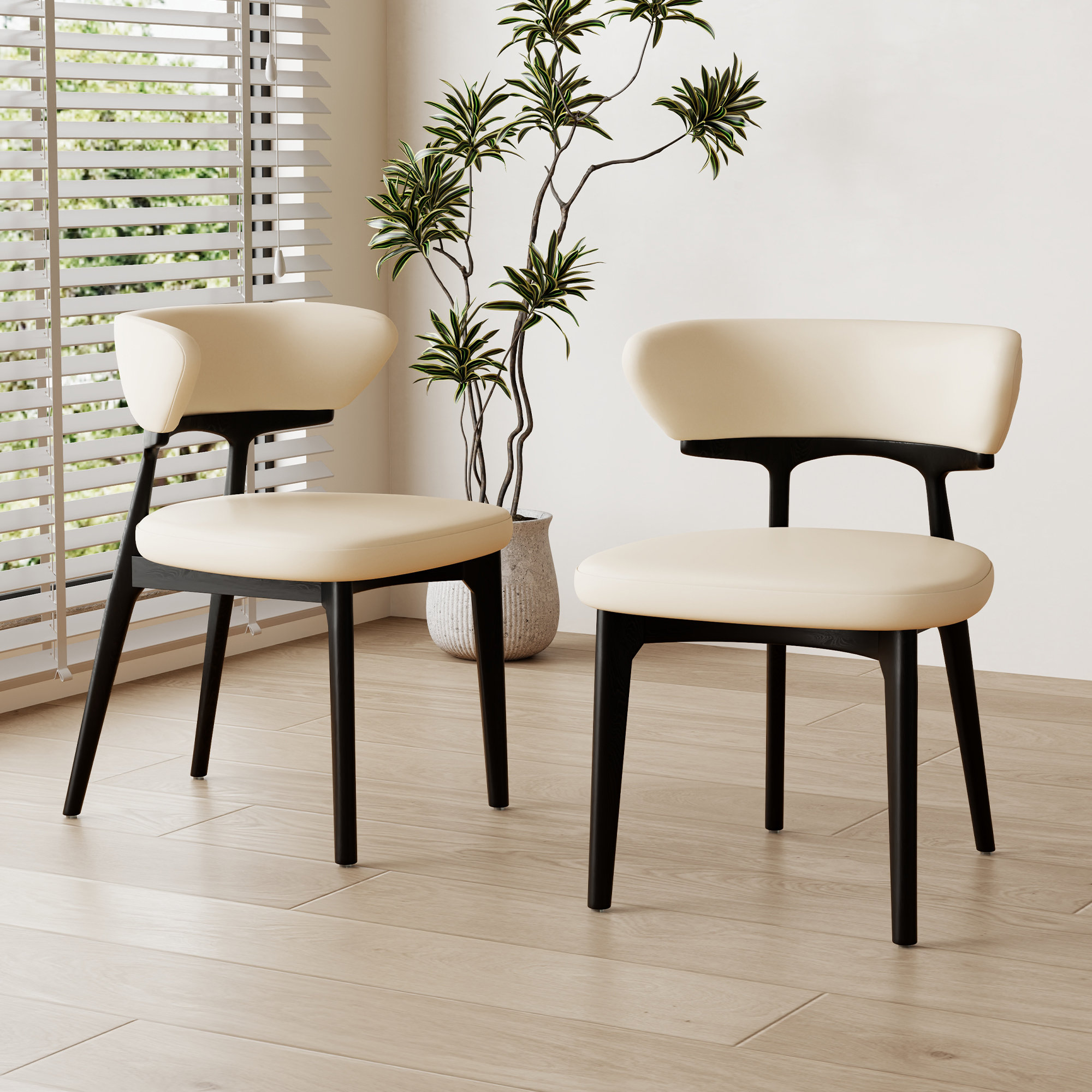 Corrigan Studio® Two sets of solid wood dining chairs with backrest ...