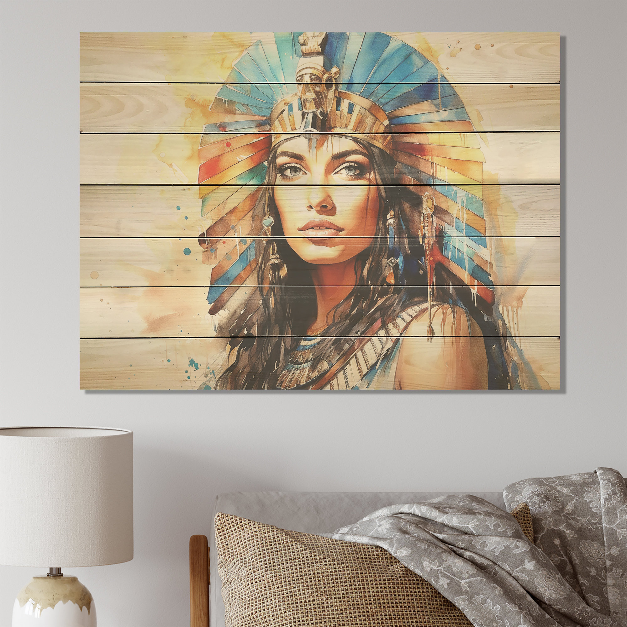 Bungalow Rose Gold And Blue Egypt Pharaohs Woman II - Egypt On Wood ...