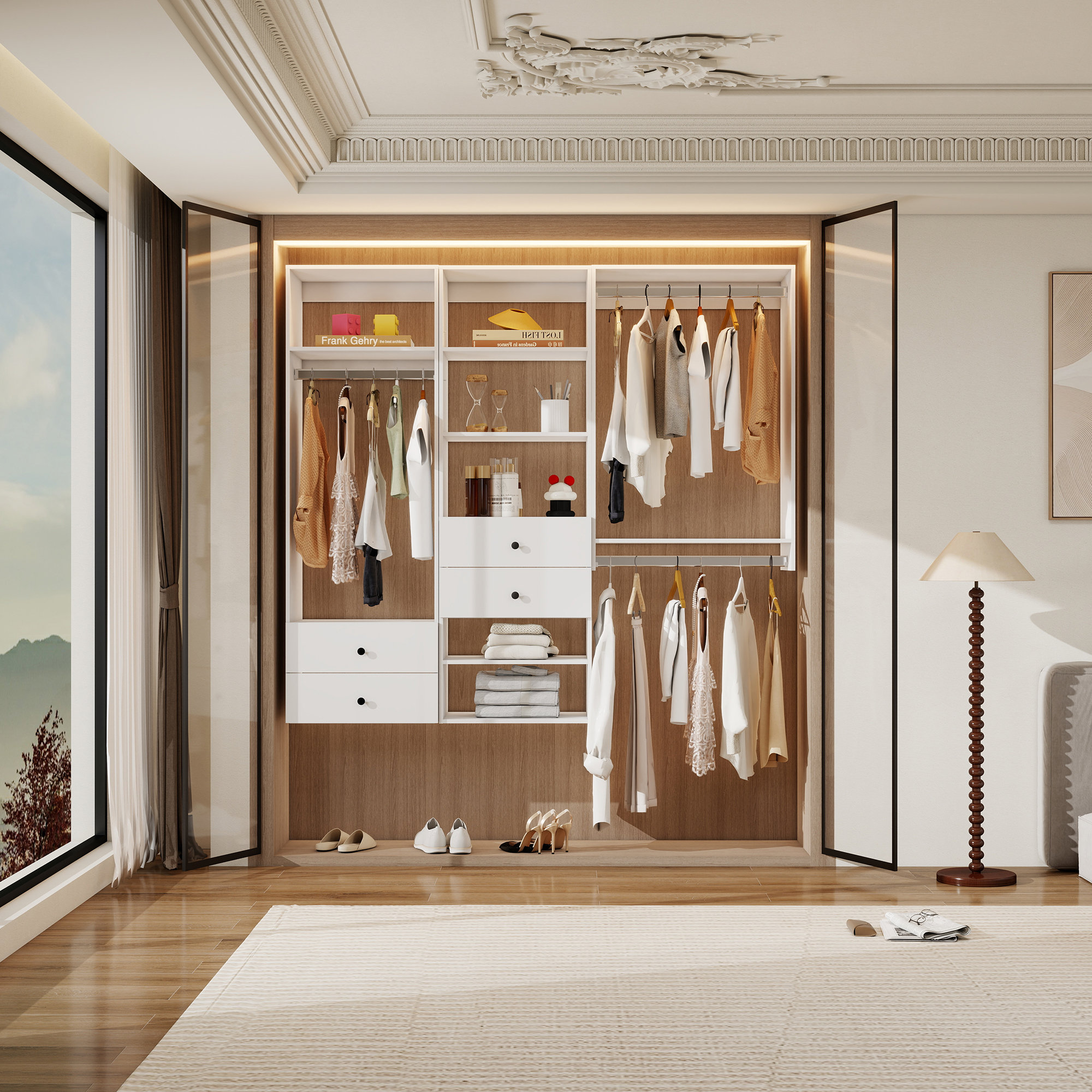 Latitude Run® Modern Walk in Closet System with Drawers and Shelves ...
