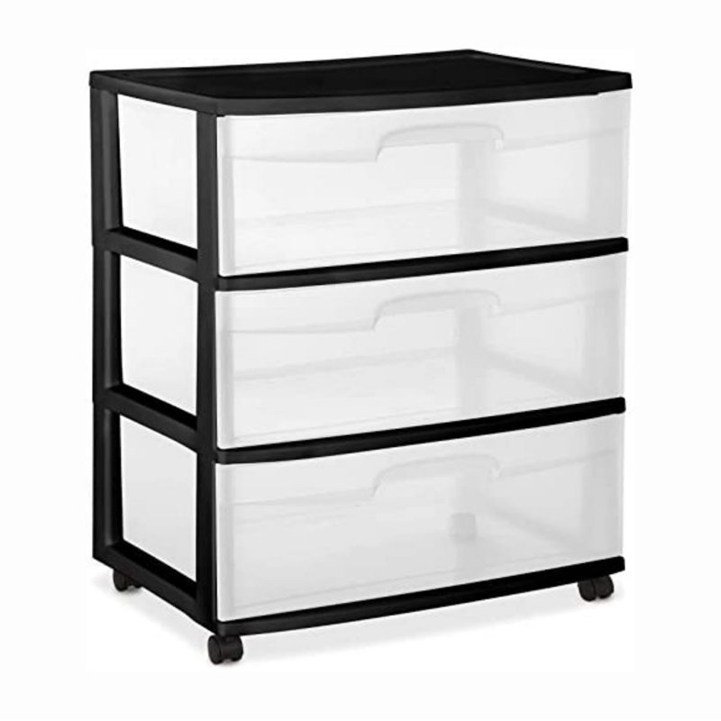 Latitude Run® 3 Drawer Wide Cart Black Storage Plastic | Wayfair