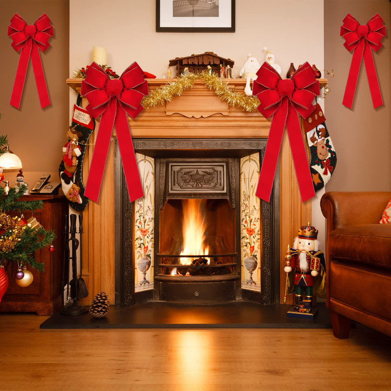 World Menagerie 12 Pcs Large Christmas Red Bows Big Red Bow with Gold ...