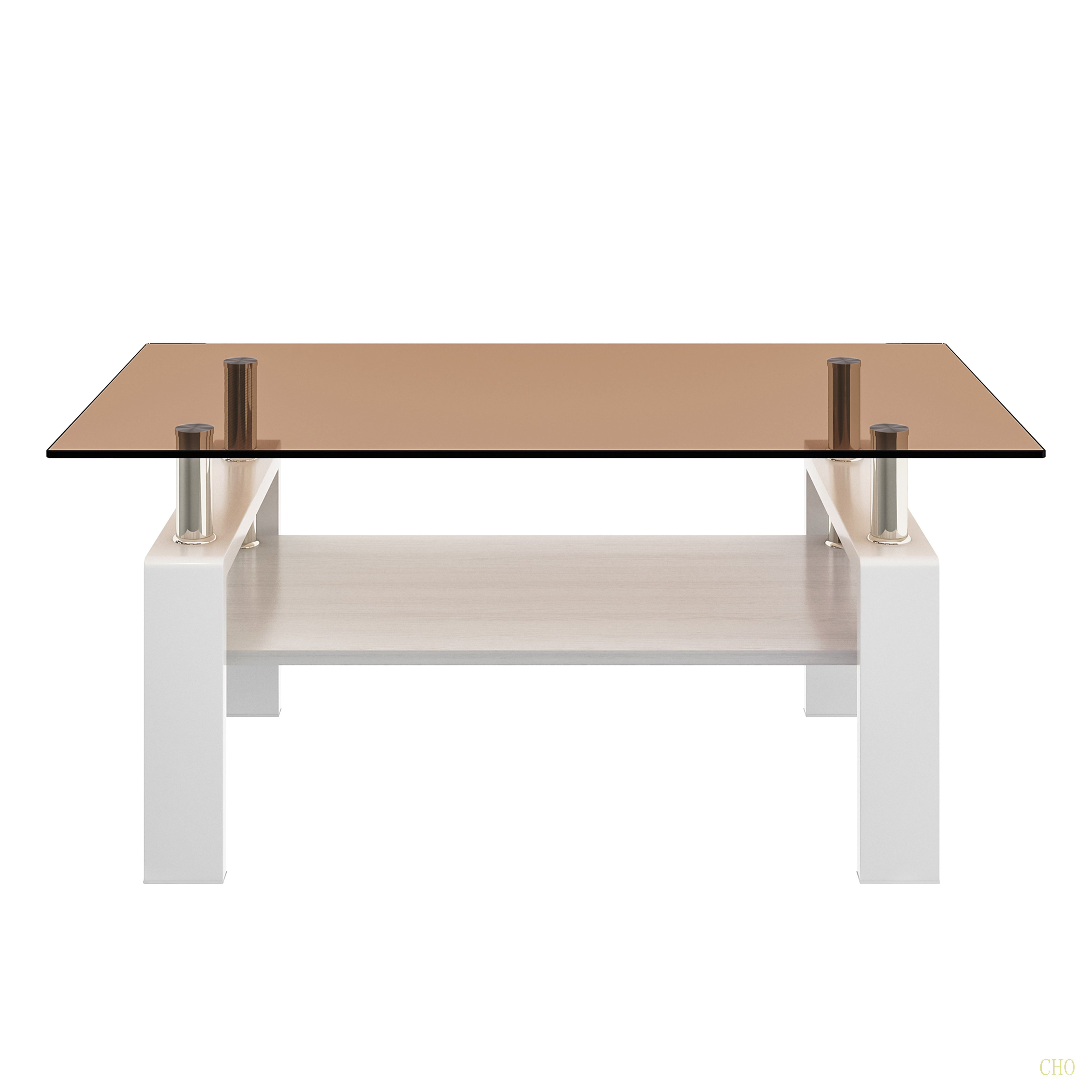 Wrought Studio™ Rectangle Coffee Table, Tempered Glass Tabletop With MDF Layer, Modern Table For ...