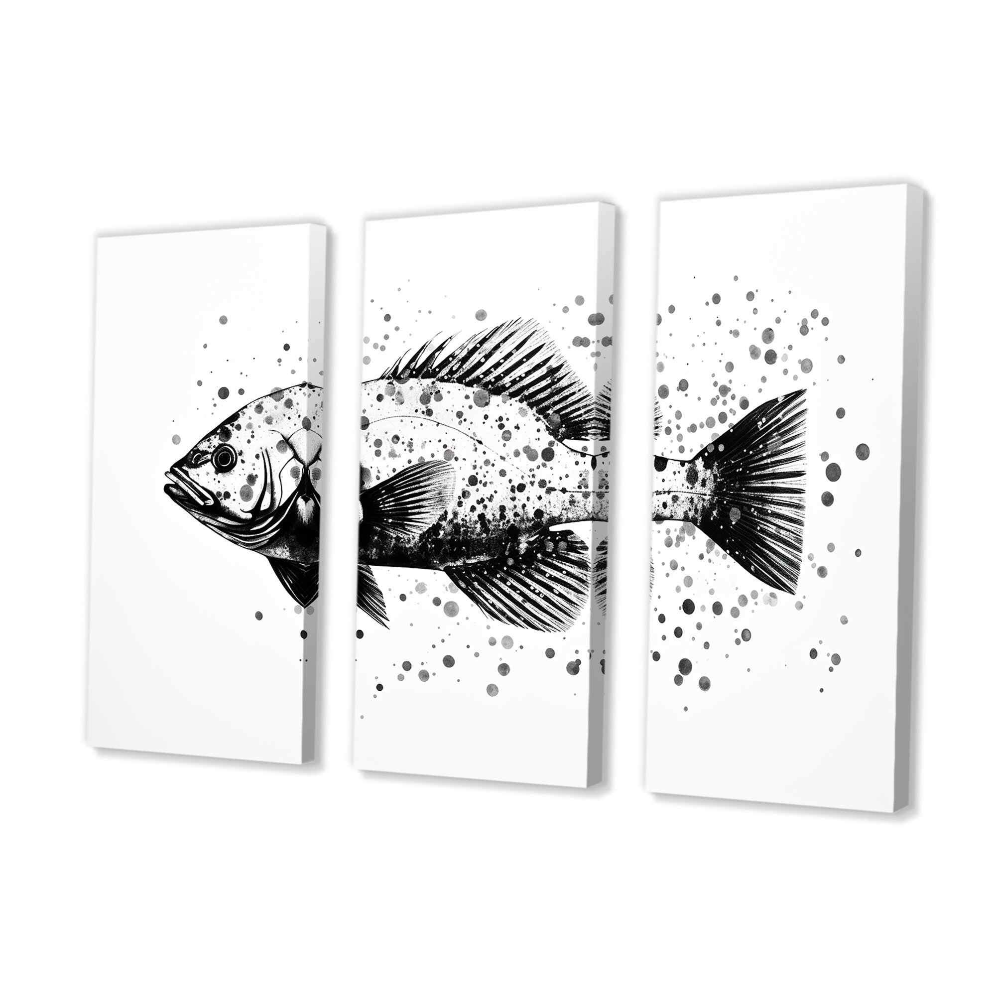 Dovecove Monochrome Black And White Fish Crawl II - Coastal Coral Under ...