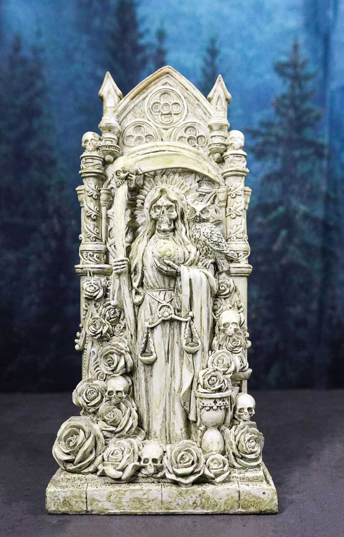 Trinx Santa Muerte Holy Death Bone Mother Standing By Skulls Roses ...