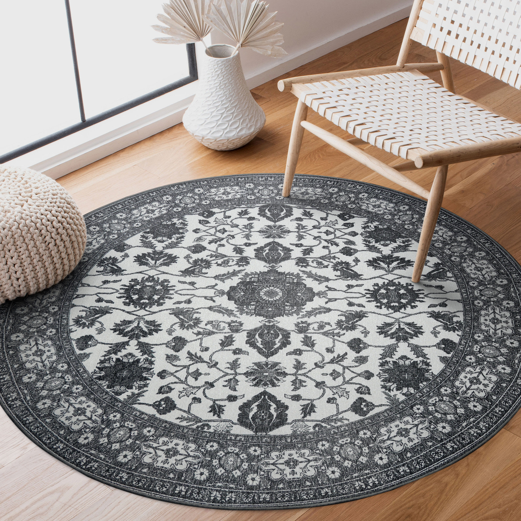 My Magic Carpet Machine Washable Round Area Rug Ramage Grey 6X6 ...