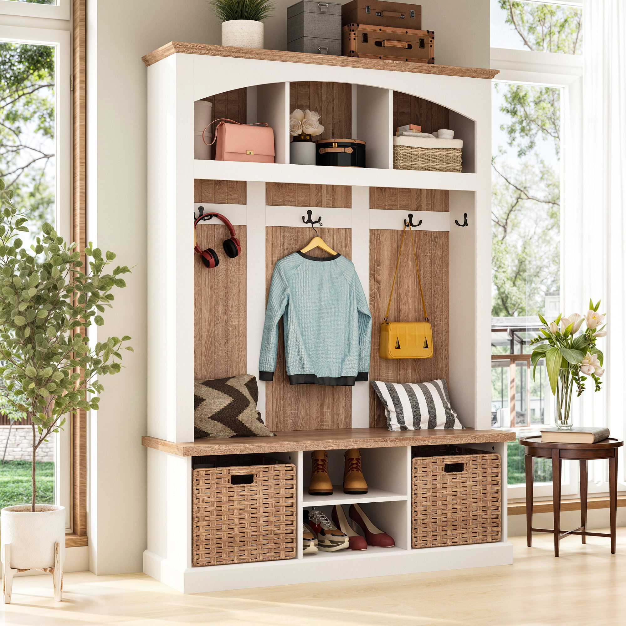 Lark Manor Hall Tree With Bench And Shoe Storage Cube - Wayfair Canada