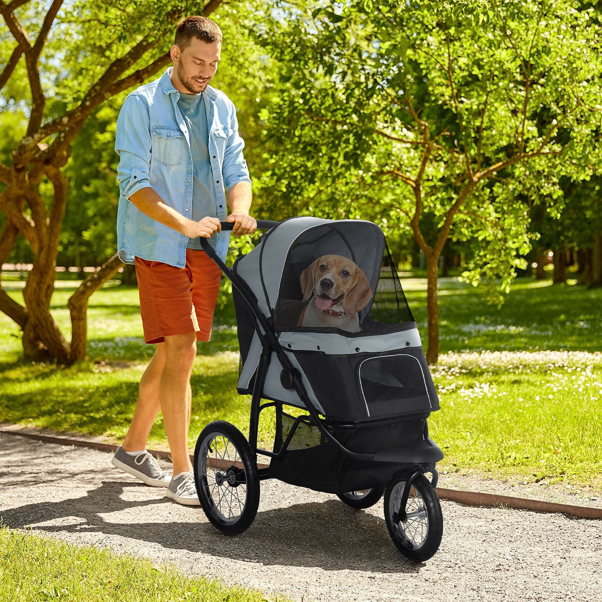 Tucker Murphy Pet™ 3 Big Wheels Foldable Cat Stroller With Adjustable ...