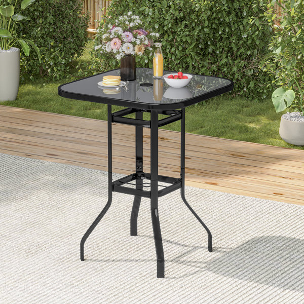 Ebern Designs 31.5" Wide Outdoor Black Square Patio Table Side Table ...