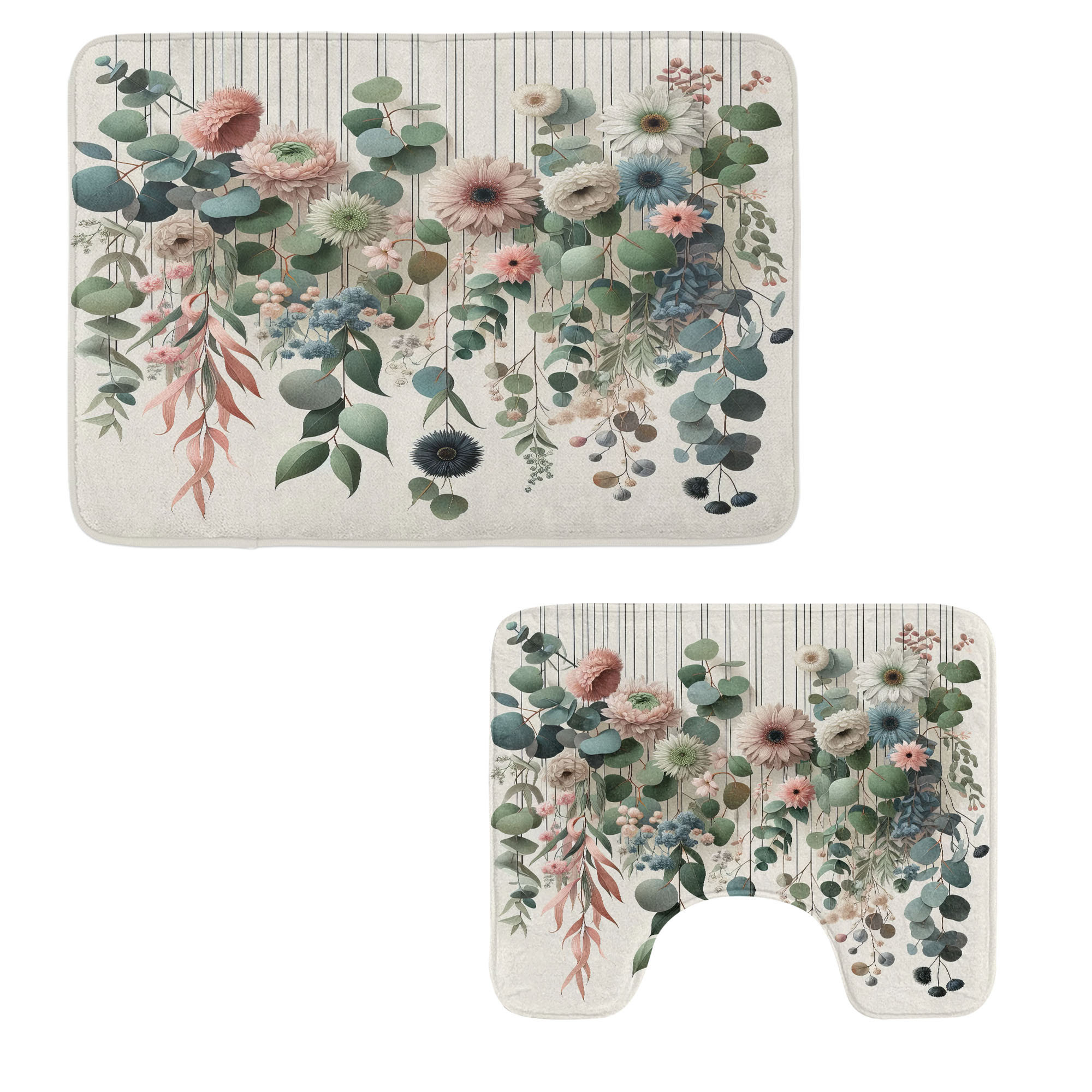 East Urban Home Flower Bathroom Rug Set 2 Pieces Rectangle & Contour ...
