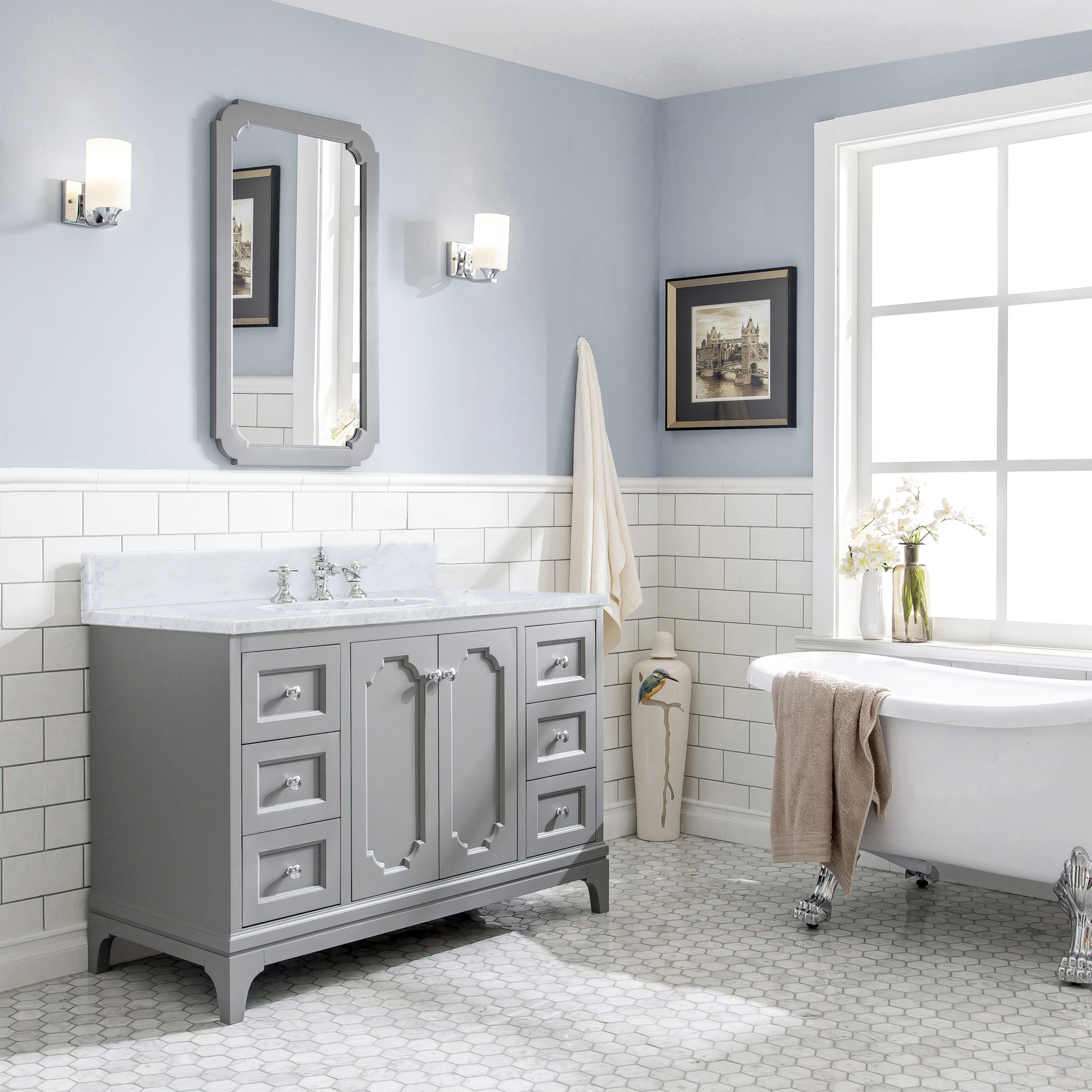 Red Barrel Studio® Queen 48" Carrara White Marble Countertop Bath ...