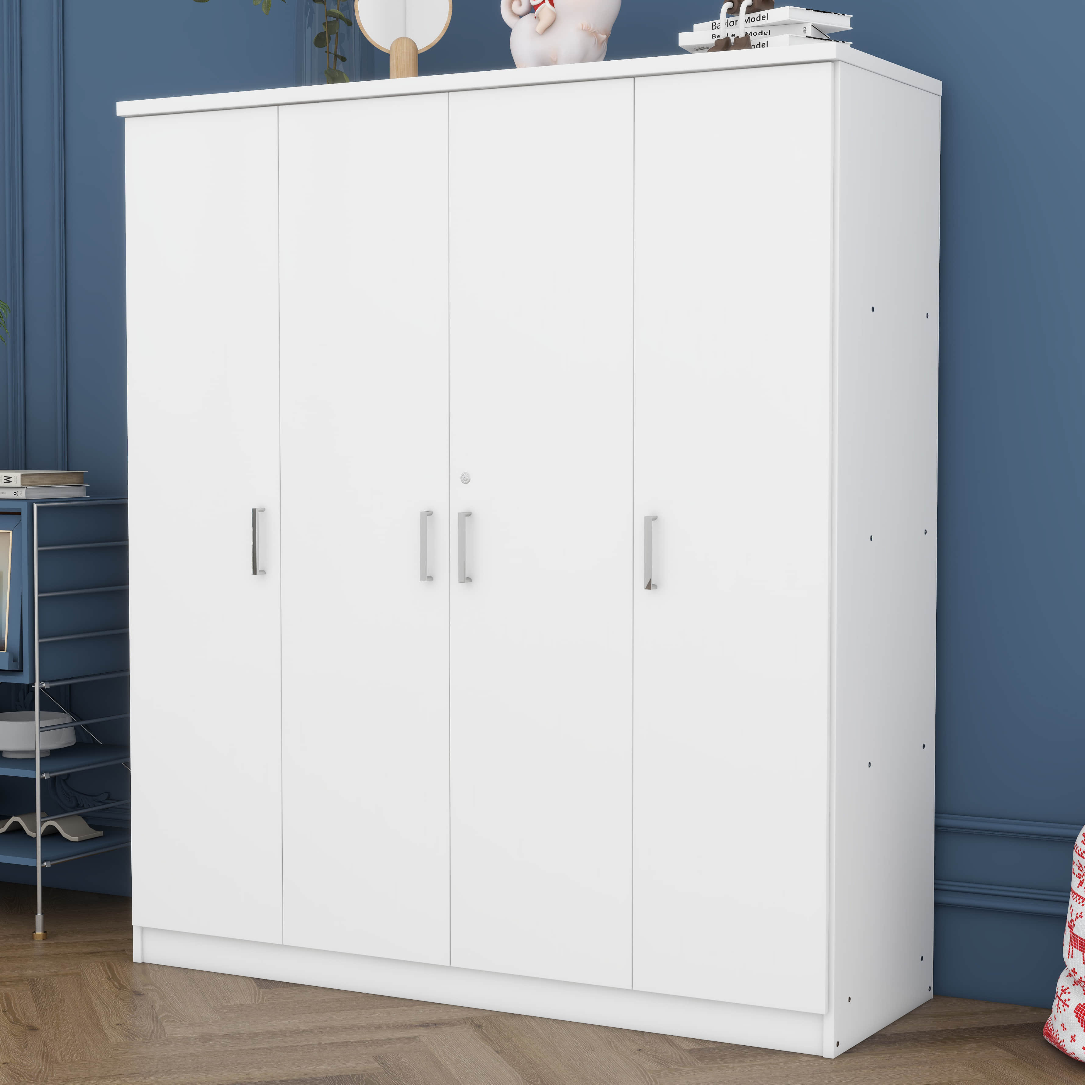 Hokku Designs 4 Doors Storage Wardrobe With Hanging Rail, Large ...