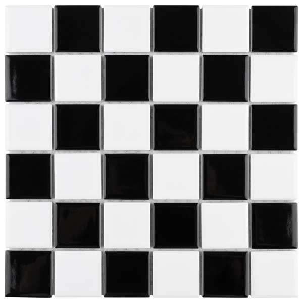 Merola Tile Metro Quad Checkerboard Glossy Blk and White 11-3/4" x 11-3 ...