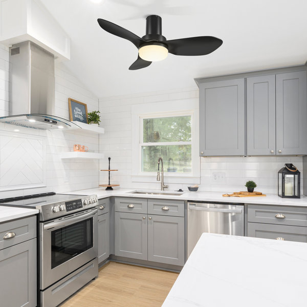 Wrought Studio 36'' Elaise 3 - Blade LED Flush Mount Ceiling Fans with ...