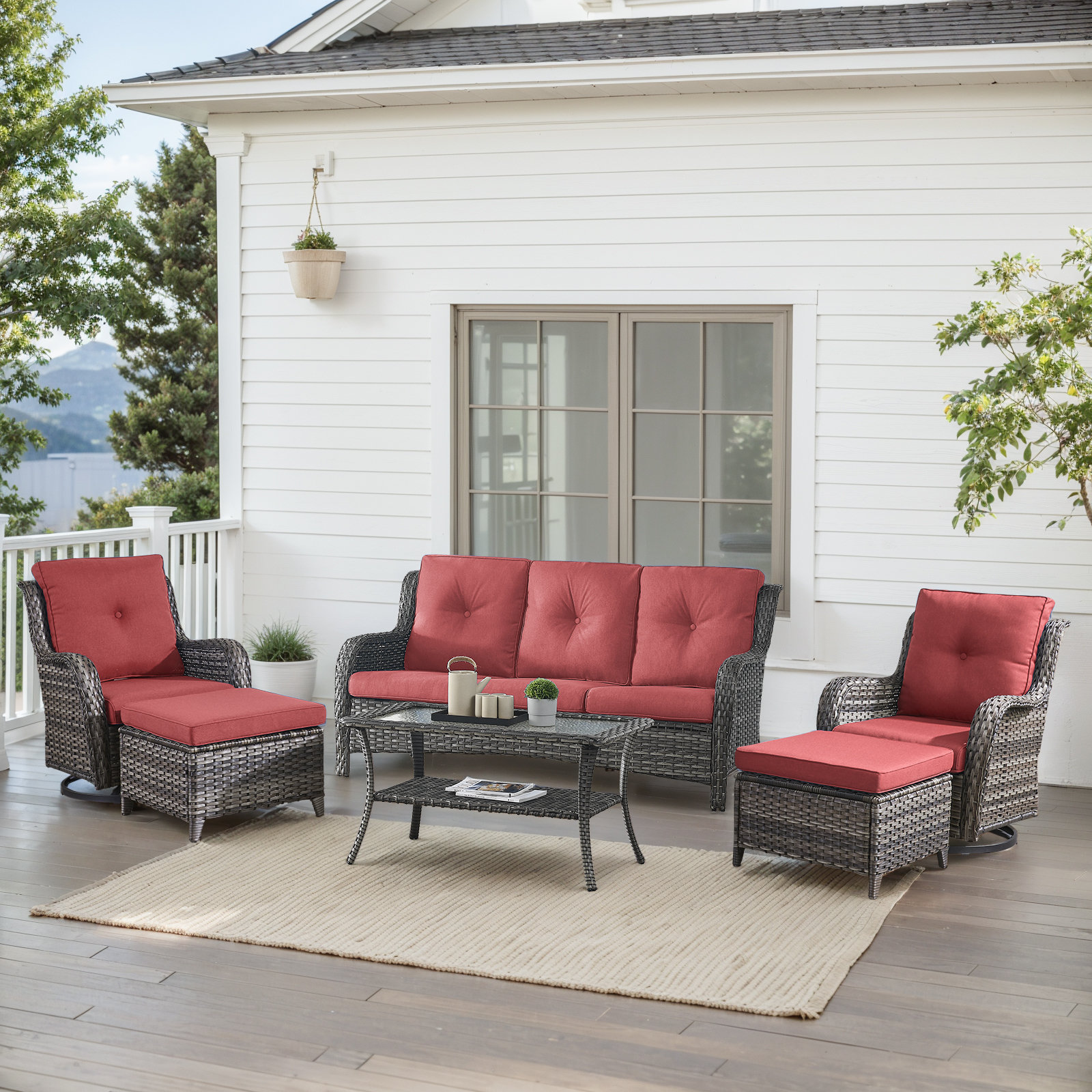 Hummuh Carolina 5-Person Square Outdoor Conversation Set With 3-Seat ...