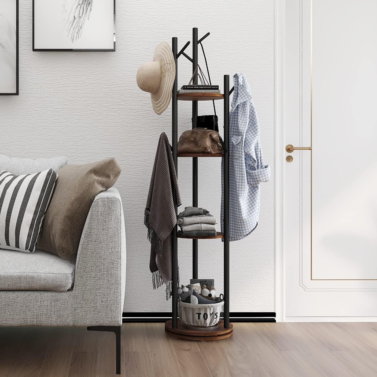17 Stories Coat Rack Freestanding Metal Coat Hall Tree Stand with 4 ...