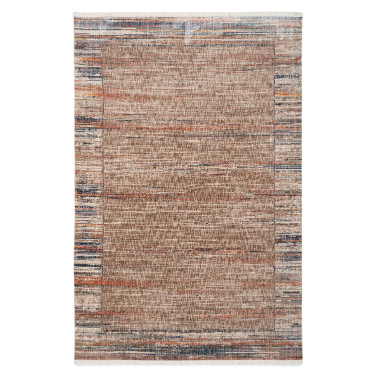 Latitude Vive Neutral Beige Mottled Border Living Area Rug | Wayfair.co.uk