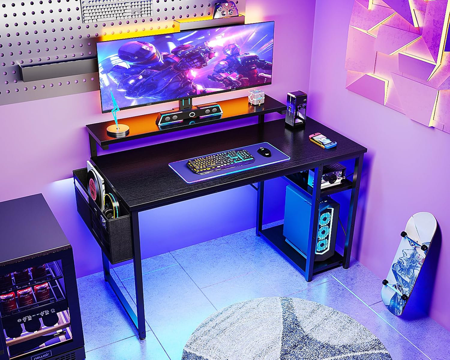 Inbox Zero 48 Inch Small Computer Desk With Adjustable Monitor Stand ...