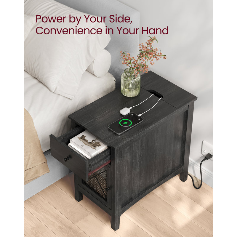 17 Stories End Table with Charging Station, Drawer, Storage Cabinet ...