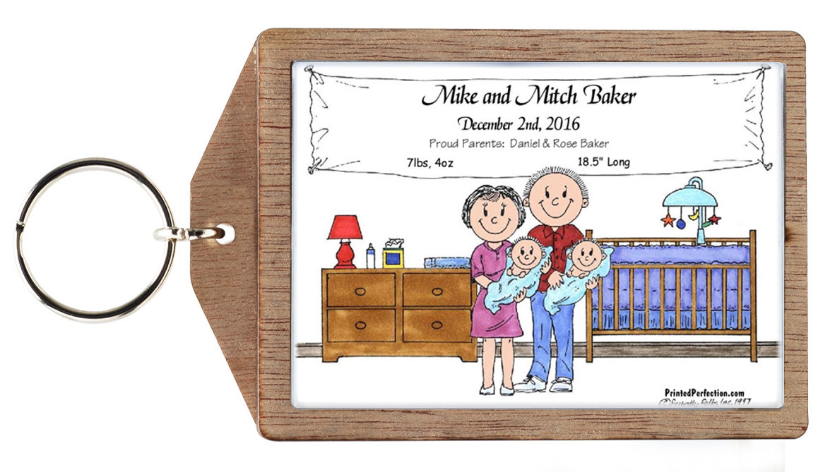 Printed Perfection Personalized New Baby, Twins - Boys Key Chain | Wayfair