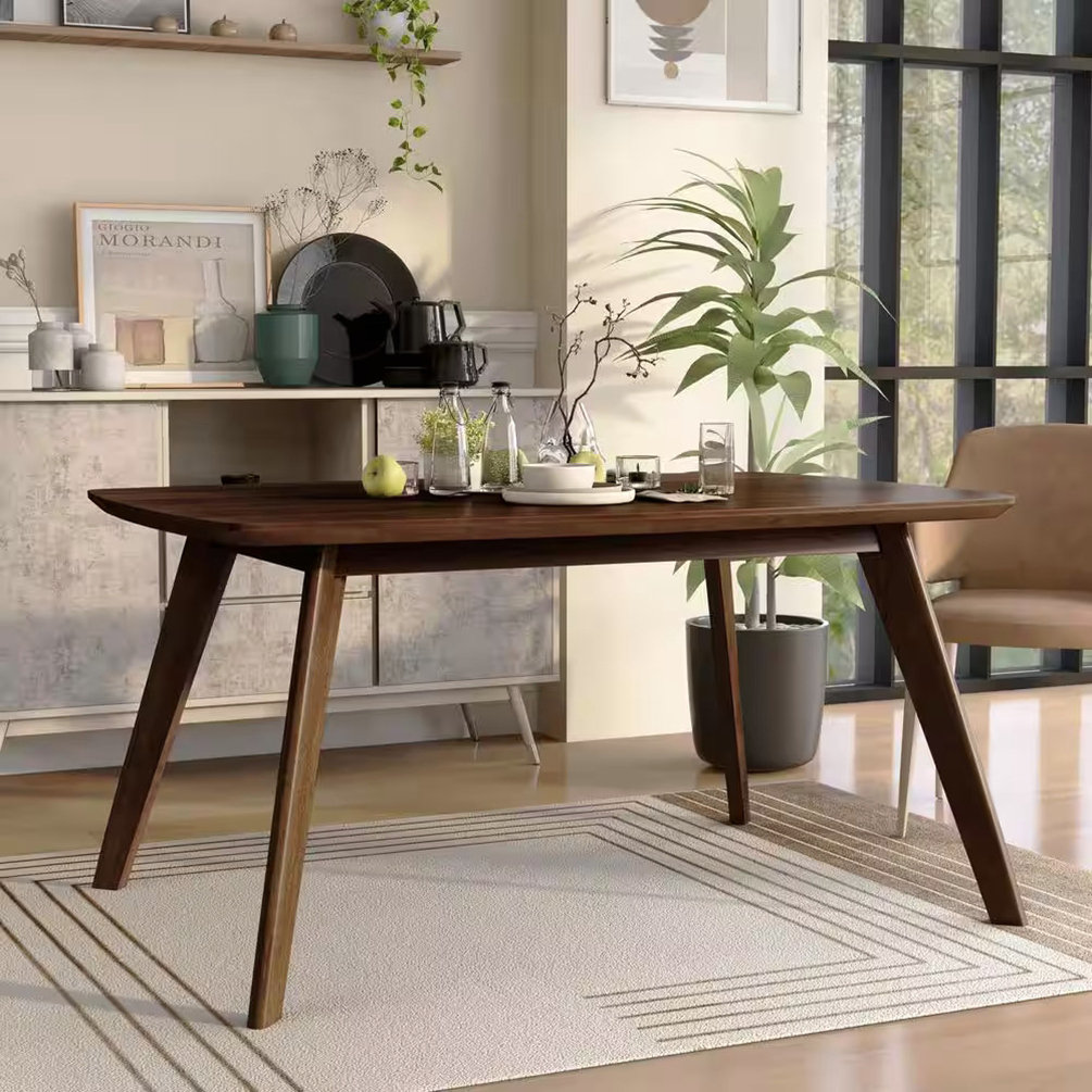 George Oliver Walnut Finish Solid wood Mid-Century Modern Dining Table ...