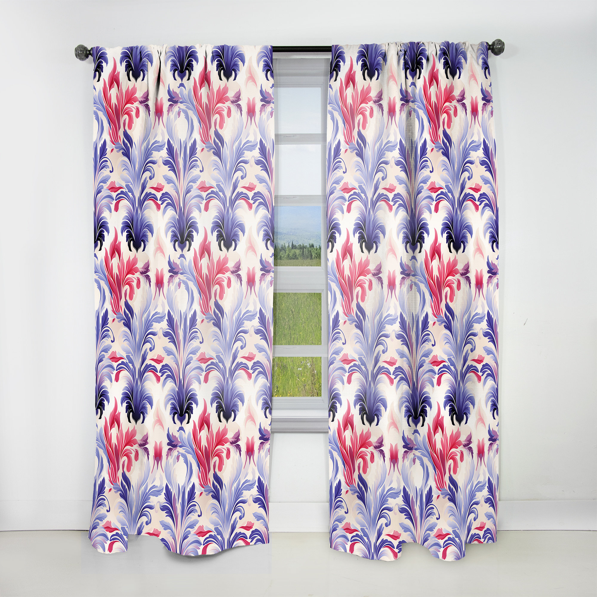 Design Art Pink And Purple Ikat Facade Splendor - Ikat Curtain - Velvet ...
