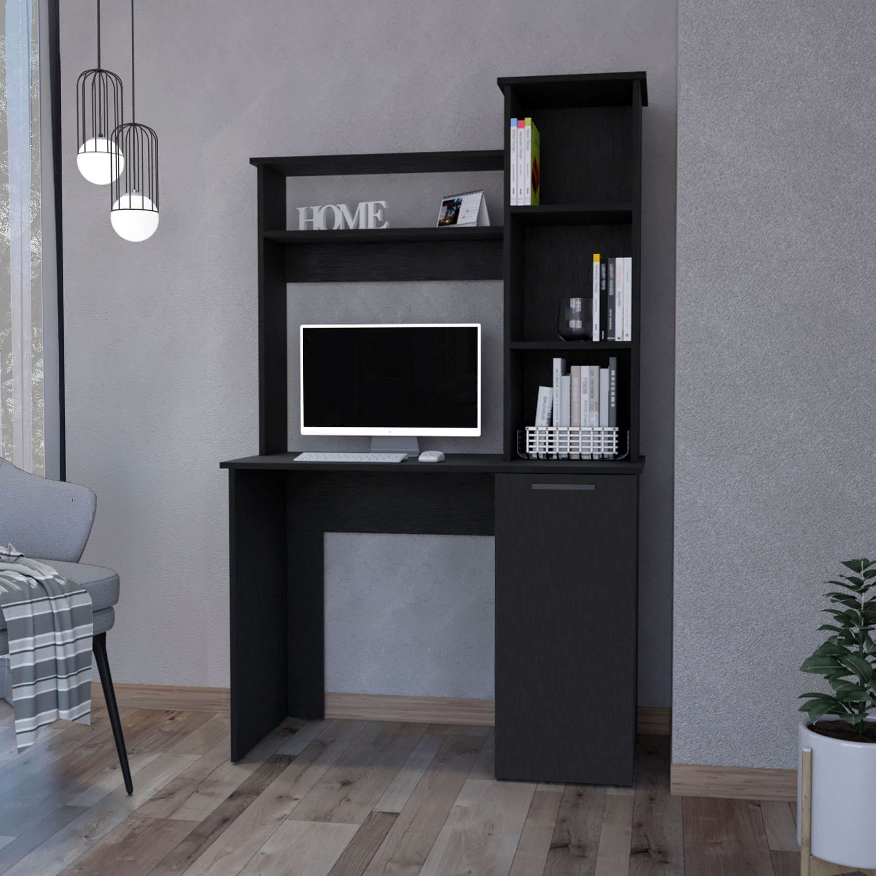 Ebern Designs Black Craft Desk With 3 Shelves And Multi-purpose Office ...