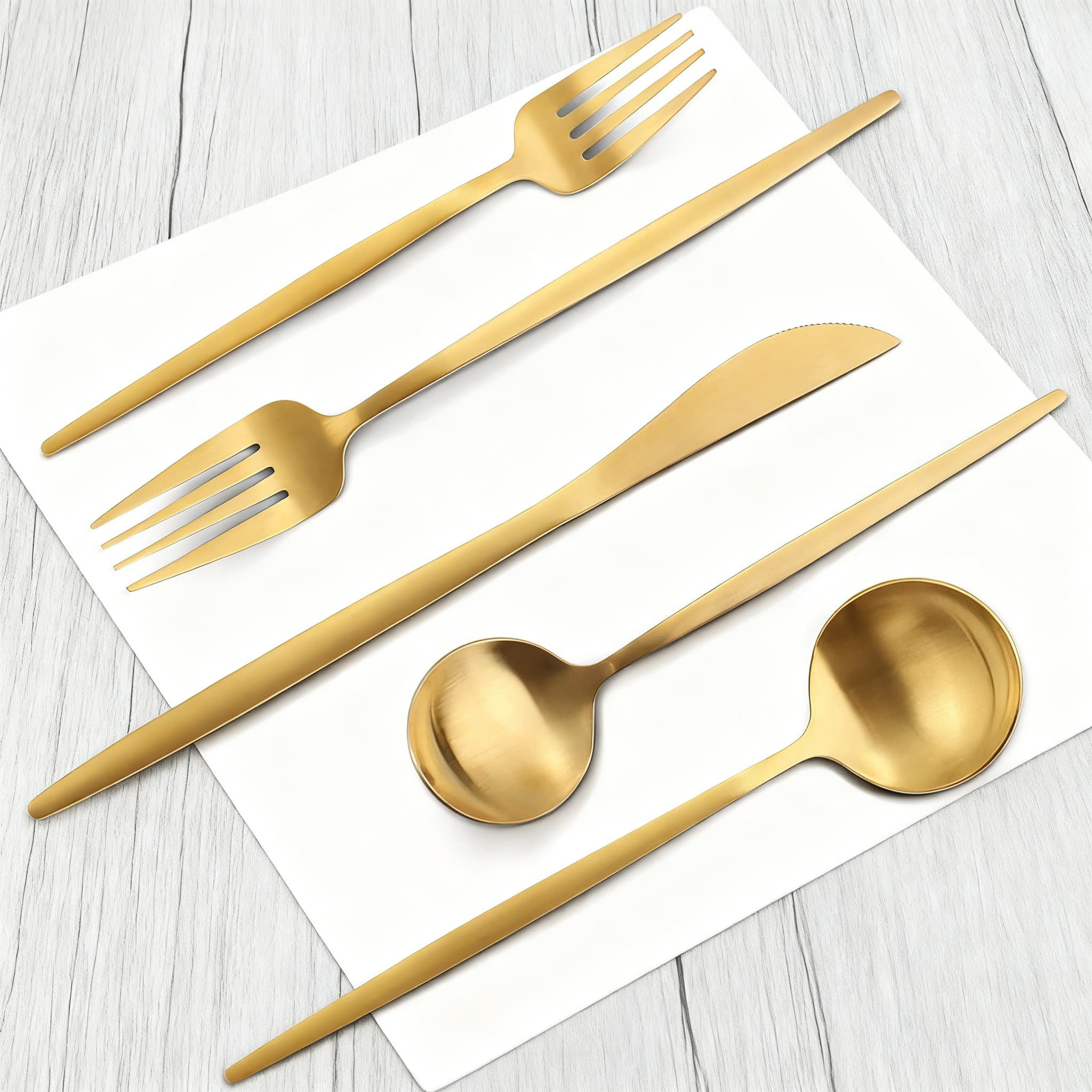 Latitude Run® 20-Piece Matte Gold Flatware Set, Stainless Steel ...