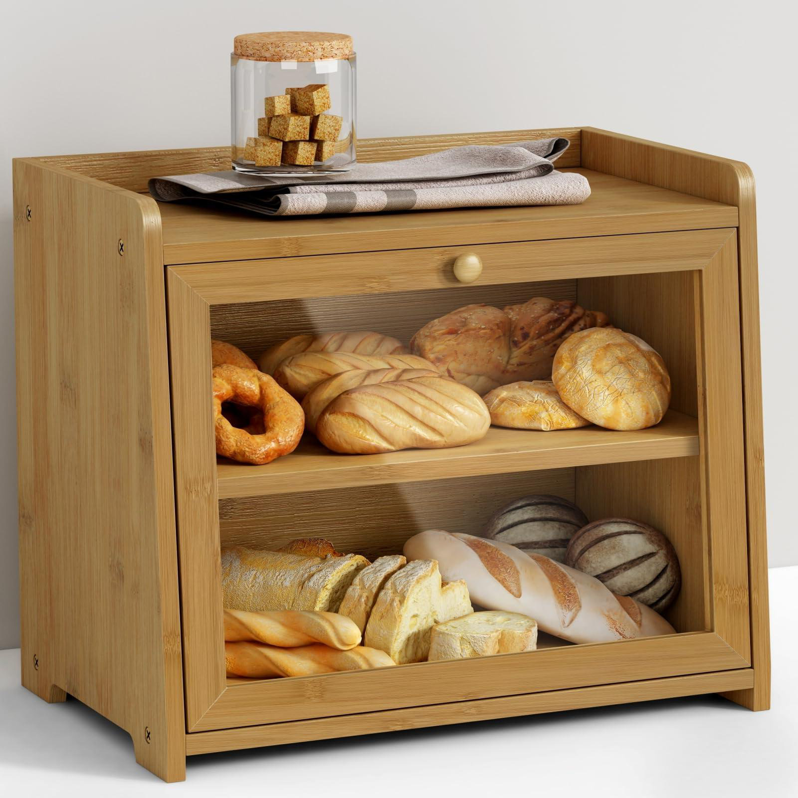 One Allium Way® Bamboo Bread Box For Kitchen Countertop, Wooden Kitchen ...