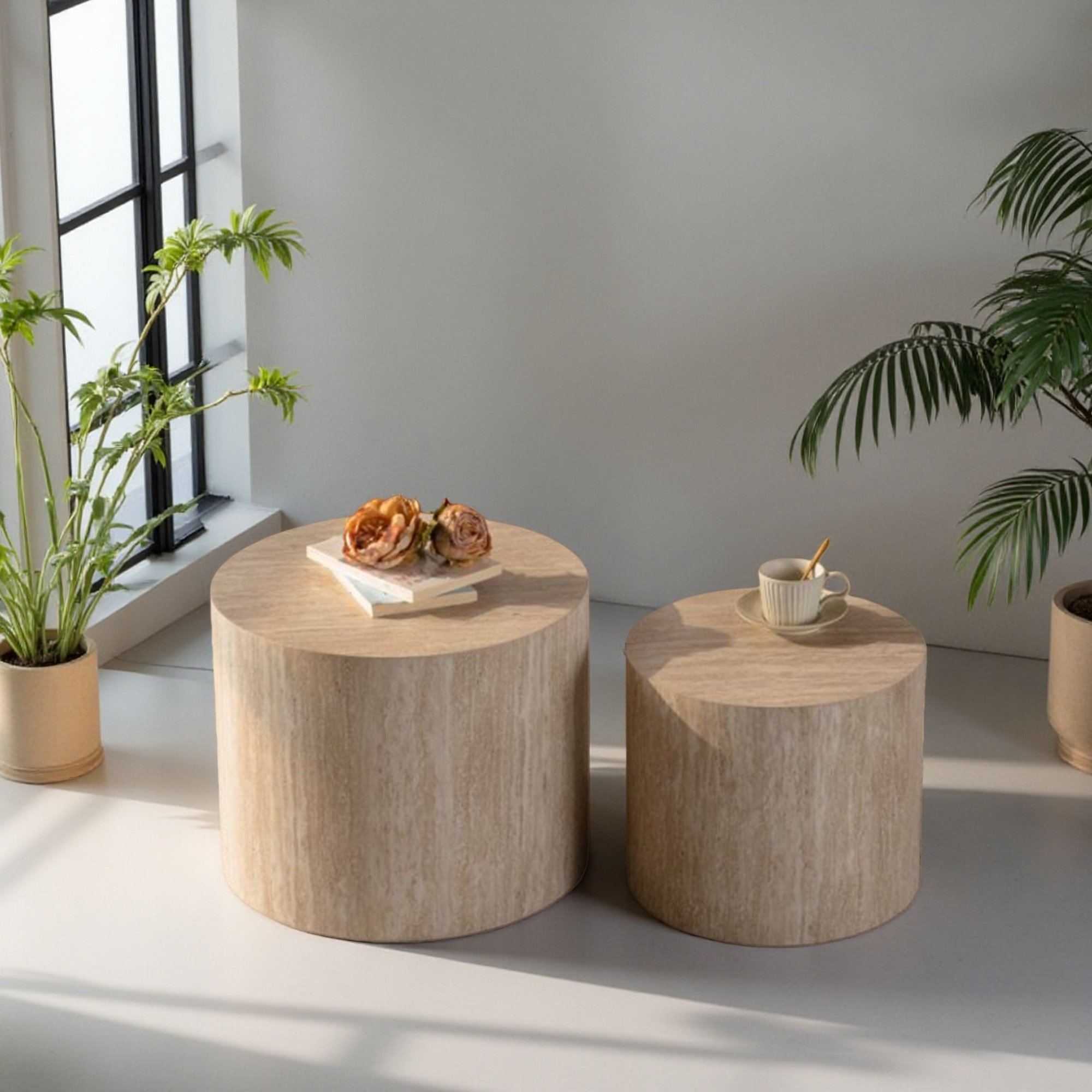 Latitude Run® Nesting Coffee Table Set Of 2 Round Wooden Coffee Tables ...