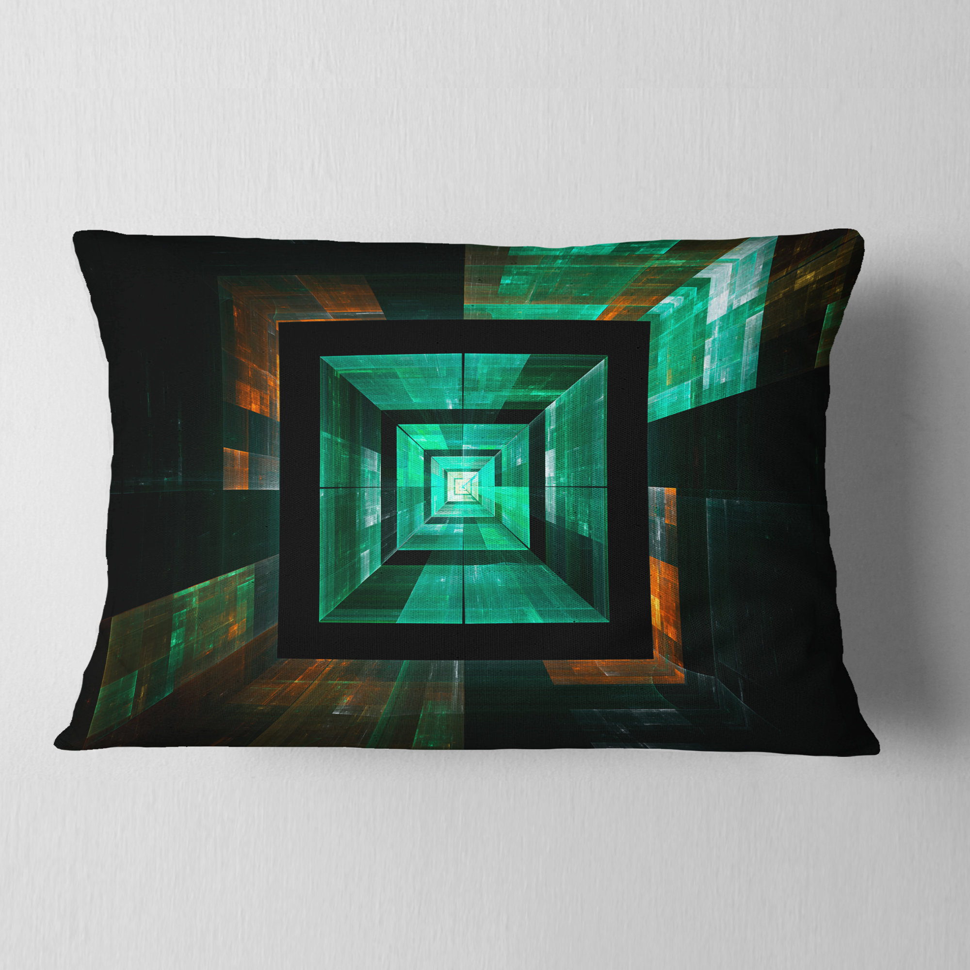 Design Art Deep Green Infinite Cube - Abstract Printed Throw Pillow ...