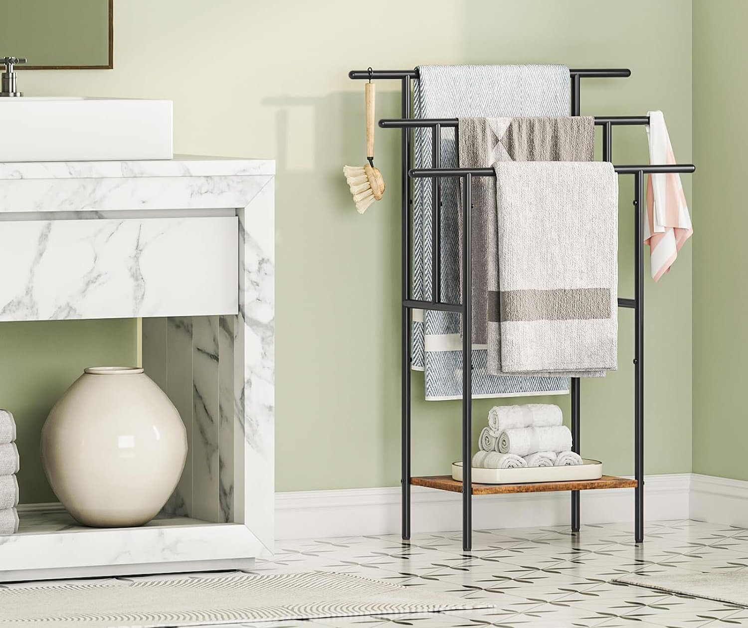 17 Stories 39.4" Tall Freestanding Towel Rack For Bathroom, 3 Tier ...