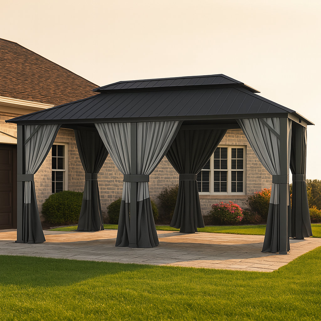 Haxvin 12' X20' Hardtop Pergola Patio Gazebo With Mosquito Netting And ...