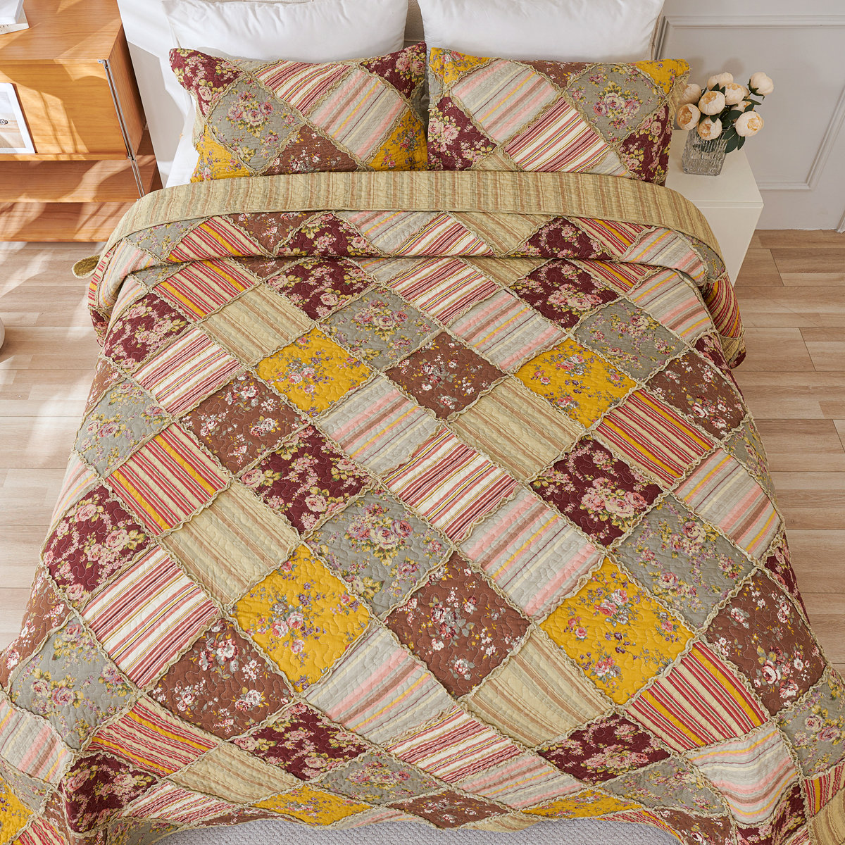 Evenhug Antique Colorful 100% Cotton Reversible 3 Piece Quilt Set ...