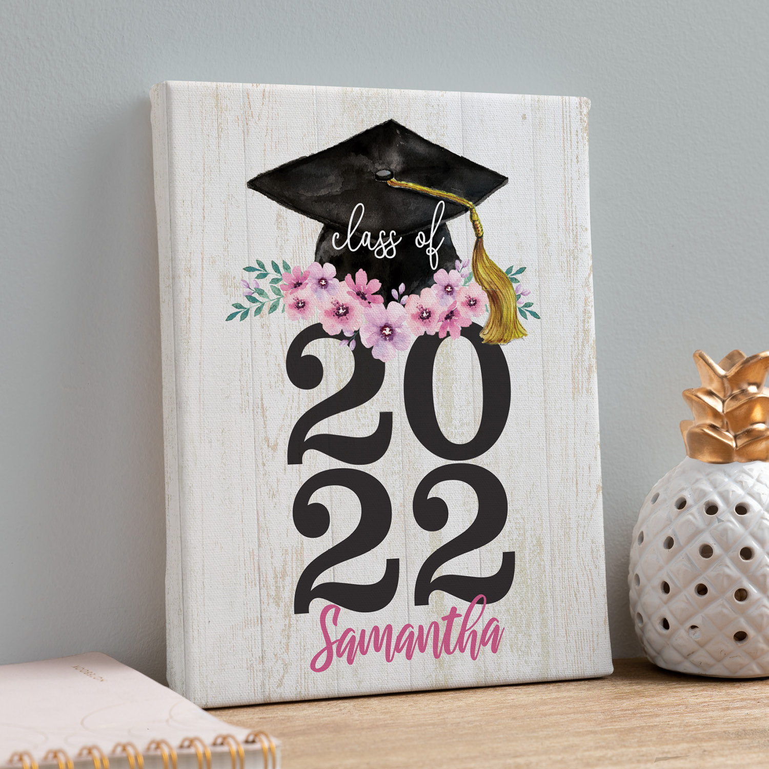 Trinx Floral Graduation Canvas Print With Custom Year And Name Printed ...