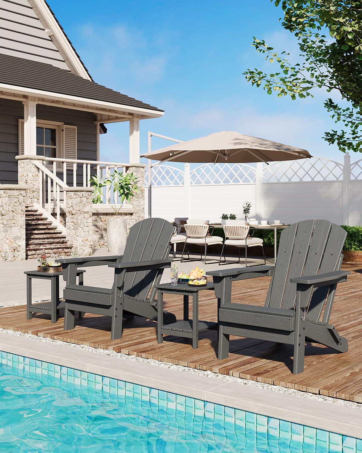 Beachcrest Home™ Outdoor Folding Adirondack Chairs, Wooden Lounge Chair ...