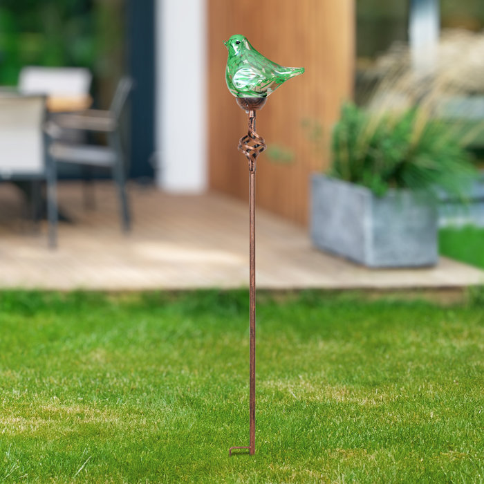 Exhart Solar Pearlized Hand Blown Glass Bird Garden Stake, 6 by 31 ...