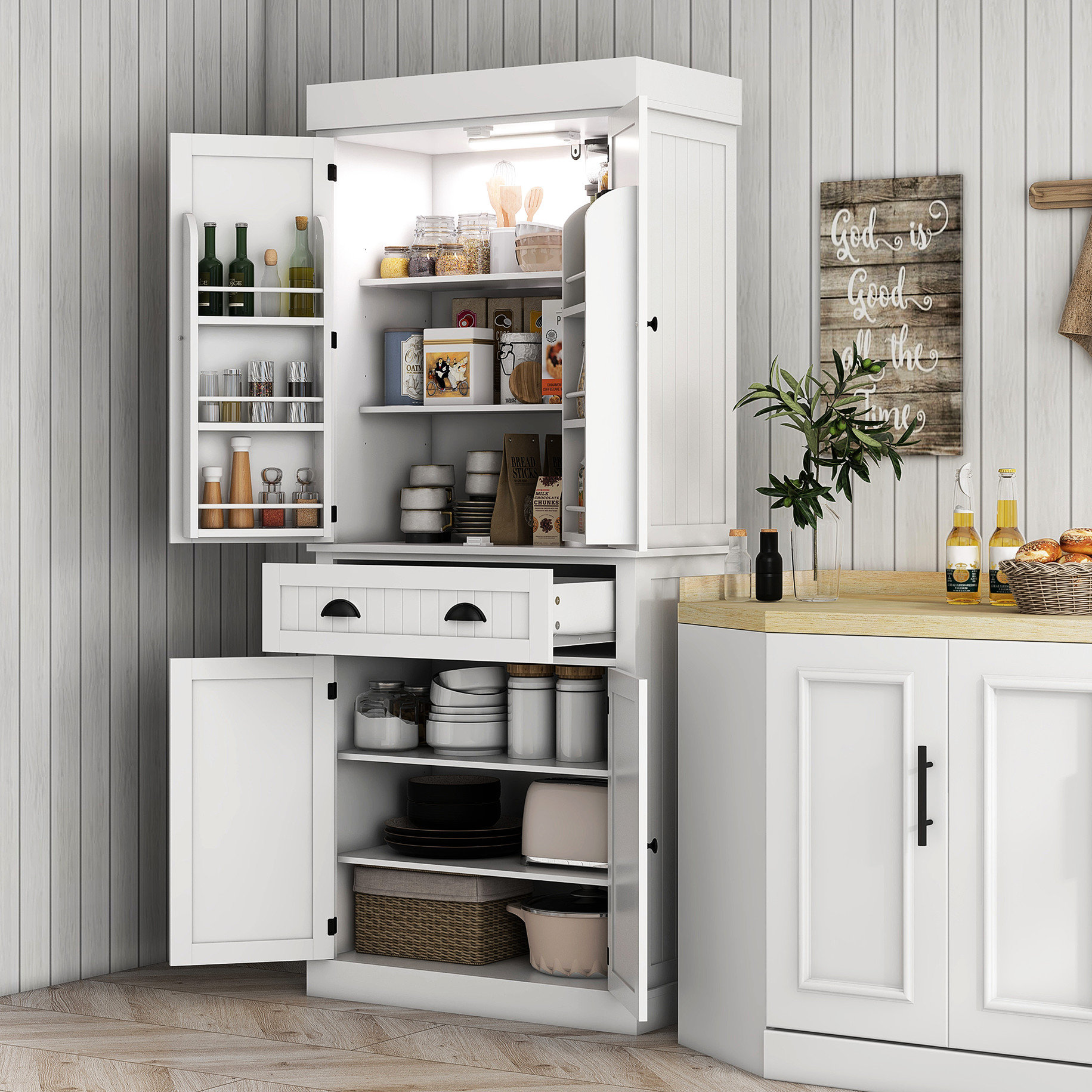 Latitude Run® 71" Kitchen Storage Cabinet With Motion Sensor By - 6 ...