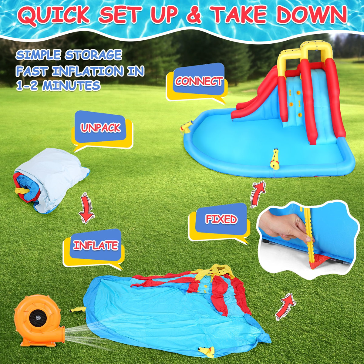 Himimi Delia 13' x 15' Inflatable Water Slide with Air Blower | Wayfair